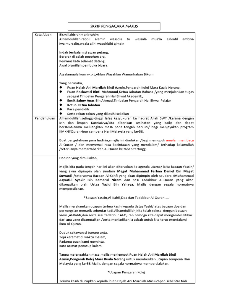 Skrip Pengacara Majlis Perkahwinan | PDF
