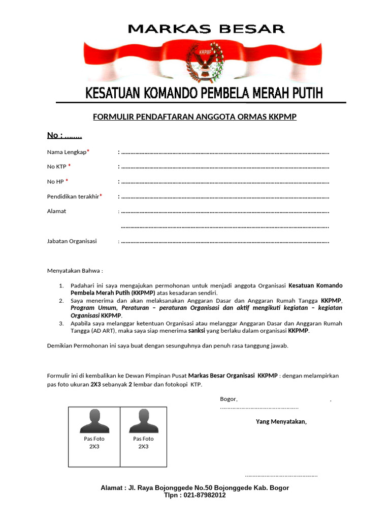 Formulir Pendaftaran Anggota Ormas KKPMP | PDF