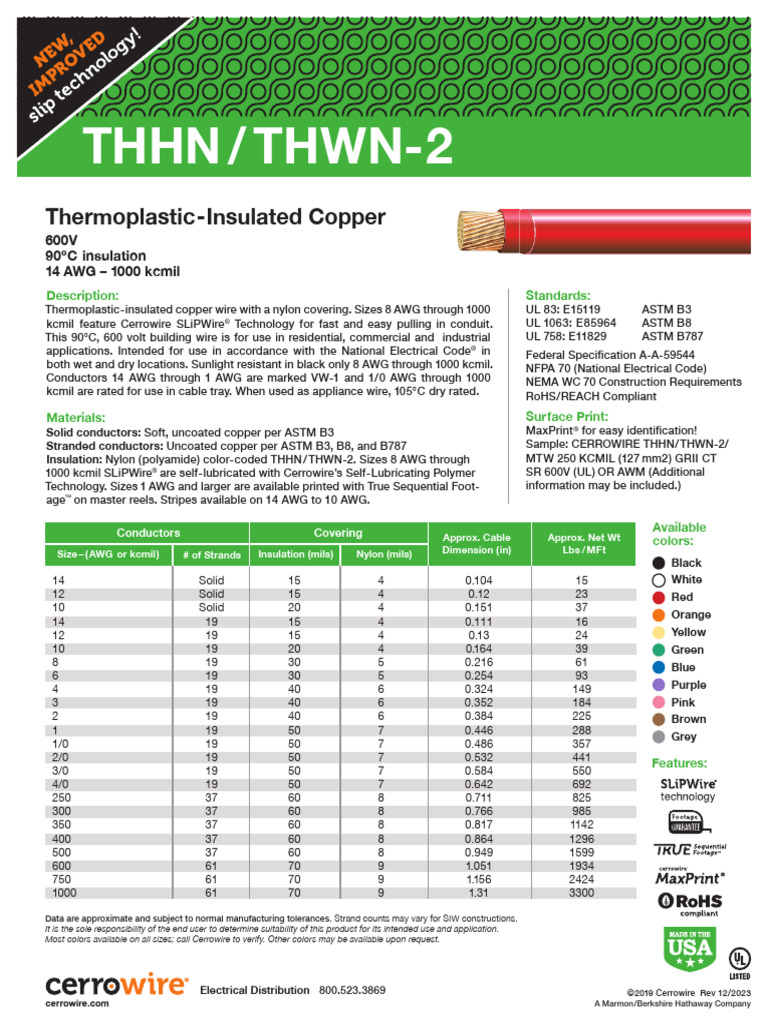 THHN/THWN-2 Wire Specifications | PDF | Electrical Components | Materials