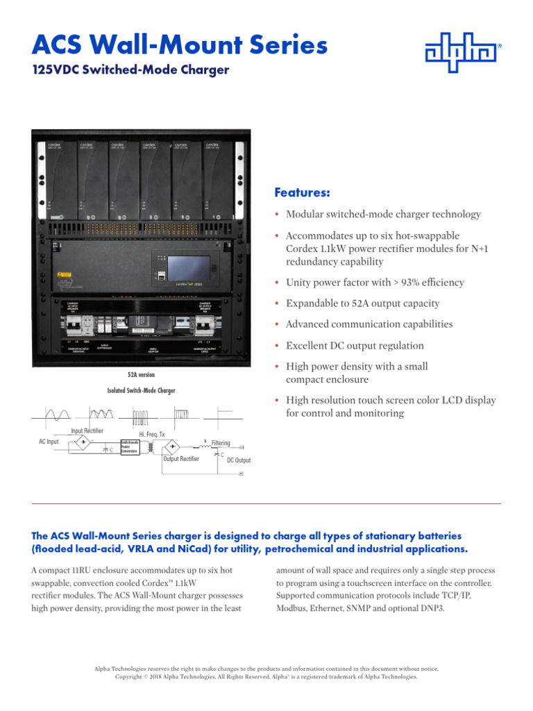 ACS-WM 125VDC Battery Charger Datasheet | PDF | Battery Charger | Rectifier