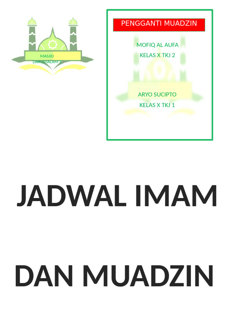 JADWAL IMAM Dan MUADZIN | PDF