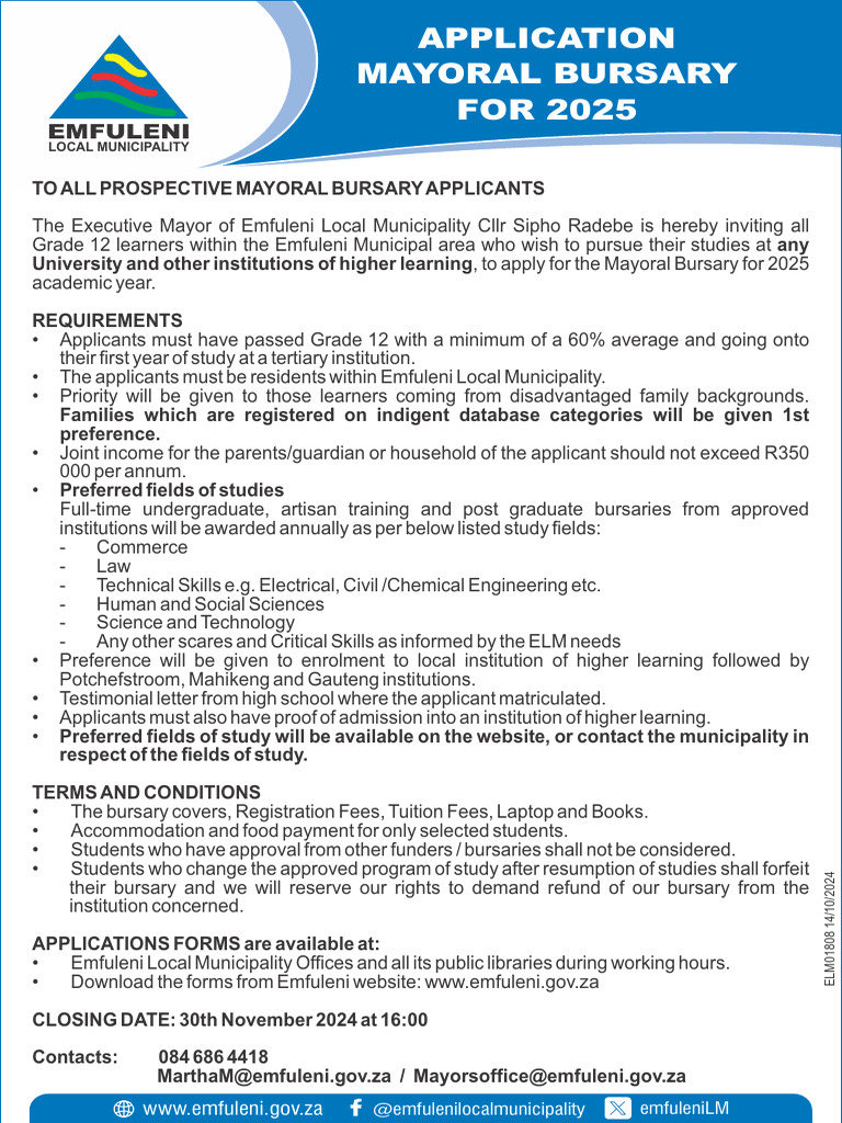 ELM Mayoral Bursary Advert For 2025 | PDF | Educational Stages | Higher ...