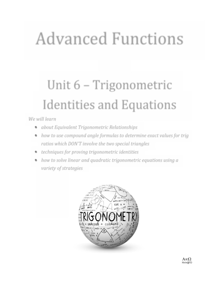 Mhf4u Chapter 6 Trigonometric Equations Pdf Trigonometry Trigonometric Functions