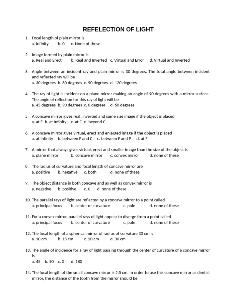 MCQ 1mirror | PDF | Mirror | Optics