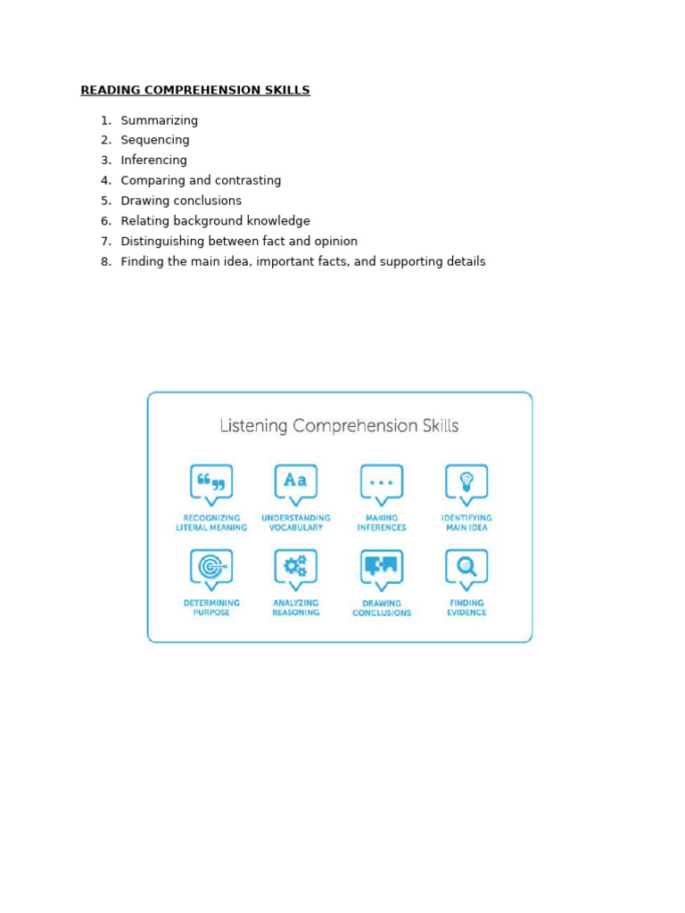 READING and Listening COMPREHENSION SKILLS | PDF