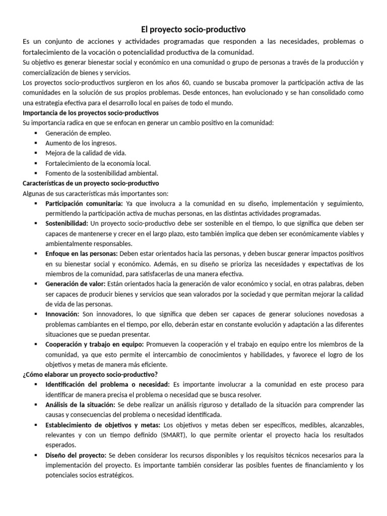 El proyecto socio-productivo | PDF | Sustentabilidad | Economias