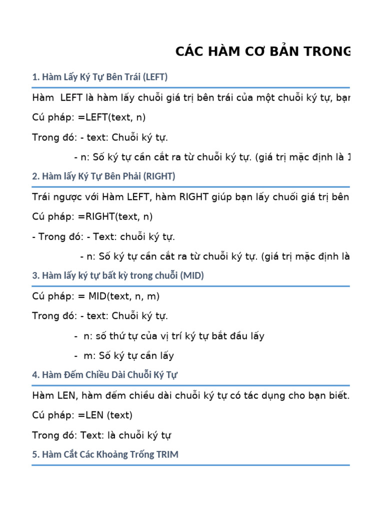 Cac Ham Trong Excel & VD | PDF