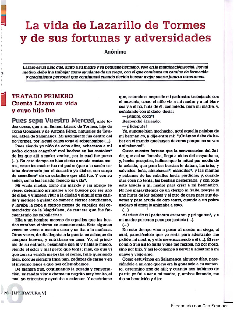 La Novela Picaresca - El Lazarillo de Tormes | PDF
