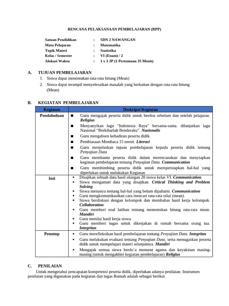Rencana Pelaksanaan Pembelajaran | PDF