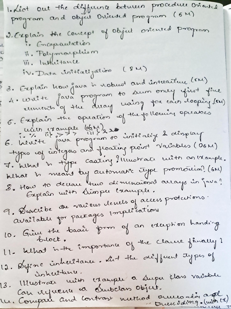 Oops With Java Most Important Questions Bcs306a 3RD Sem 2022 Scheme | PDF