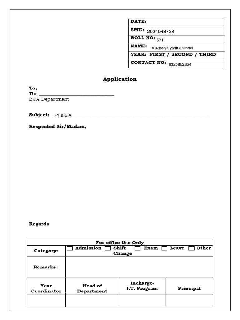 Application Format for Students | PDF