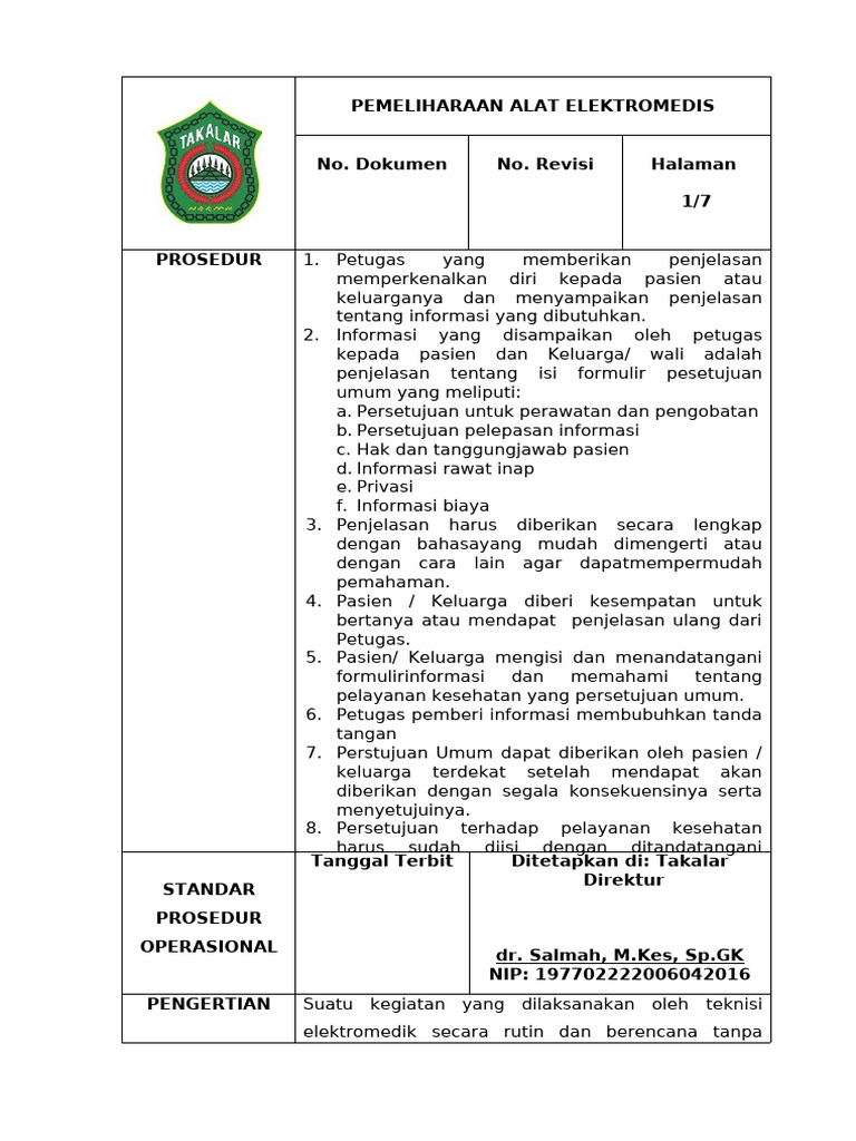 Prosedur Pemeliharaan Alat Elektromedis | PDF