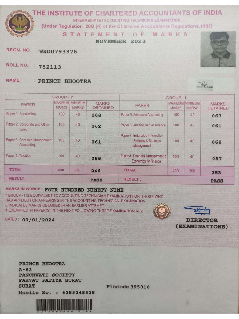 Inter Mark Sheet | PDF