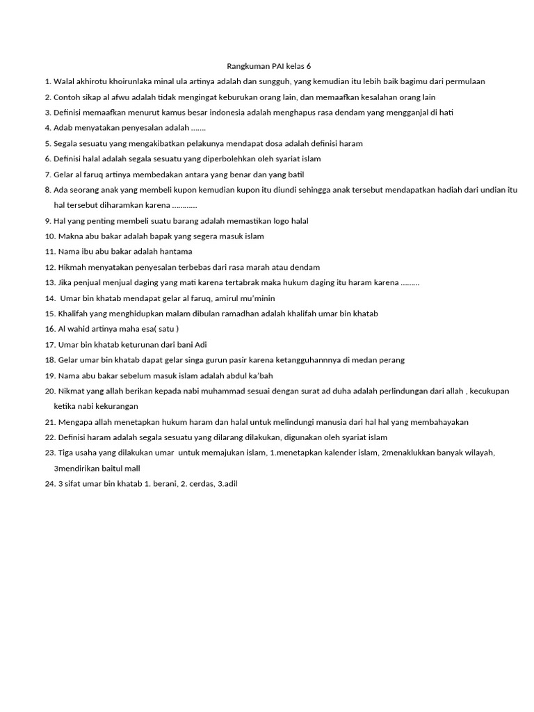 Rangkuman PAI Kelas 6 | PDF