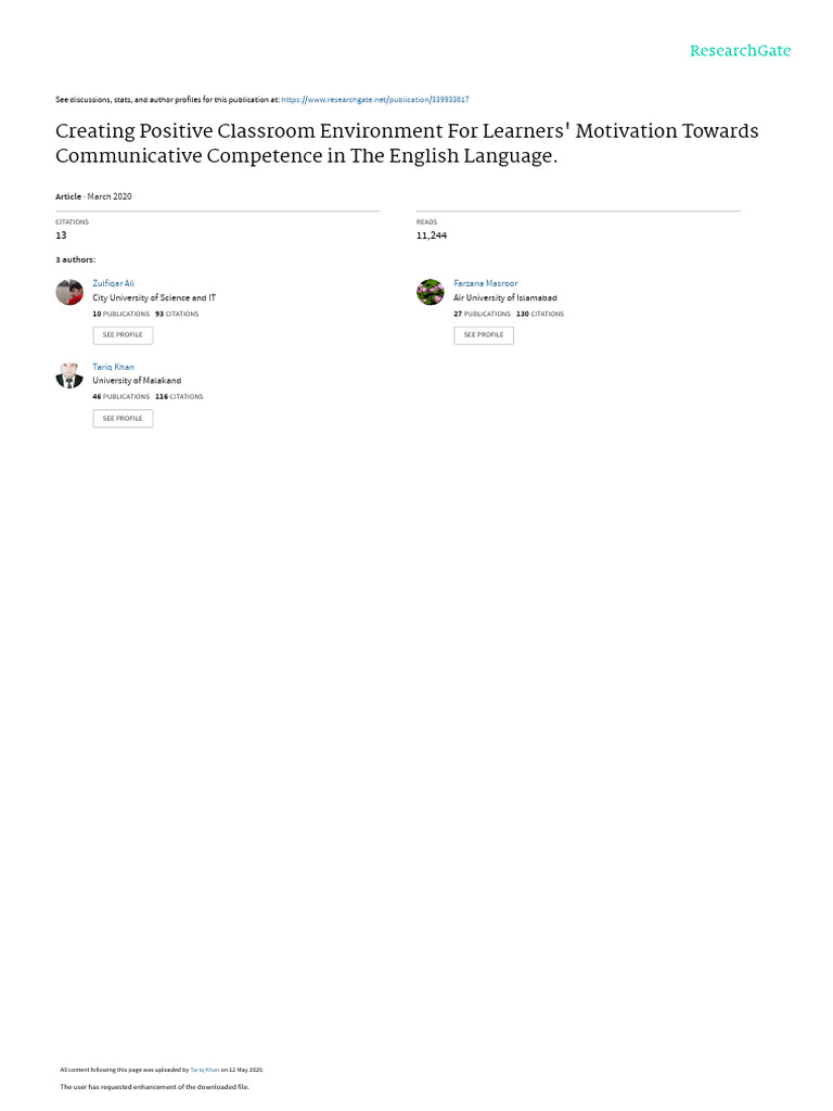 Creating Positive Classroom Environment For Learners Motivation Towards ...