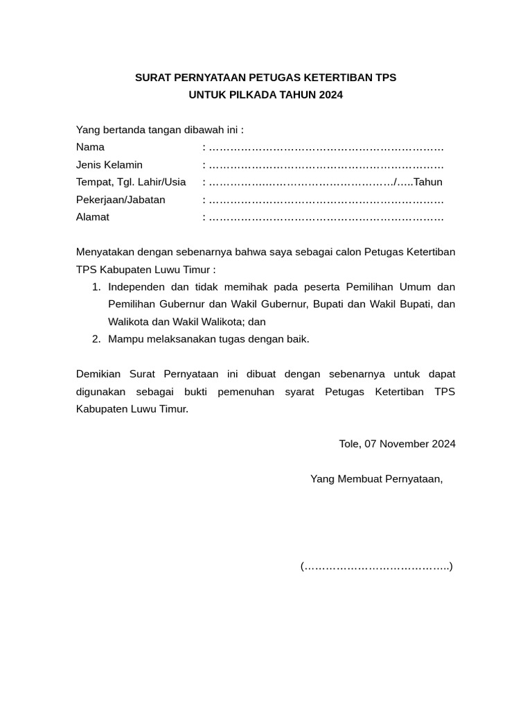 Towuti_SURAT_PERNYATAAN_PAM_TPS[1] | PDF