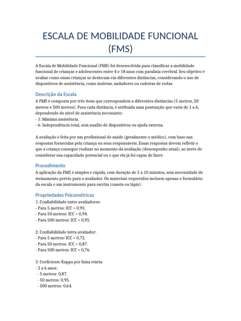 Escala de Mobilidade Funcional FMS | PDF