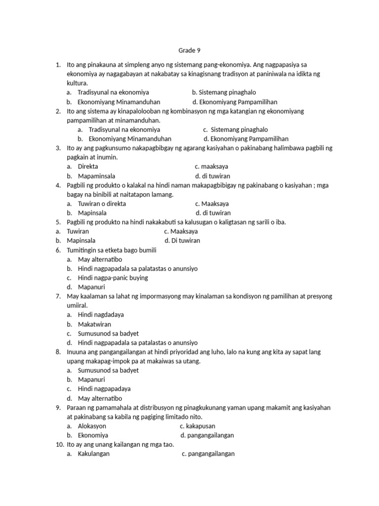 Grade 9 Quiz | PDF
