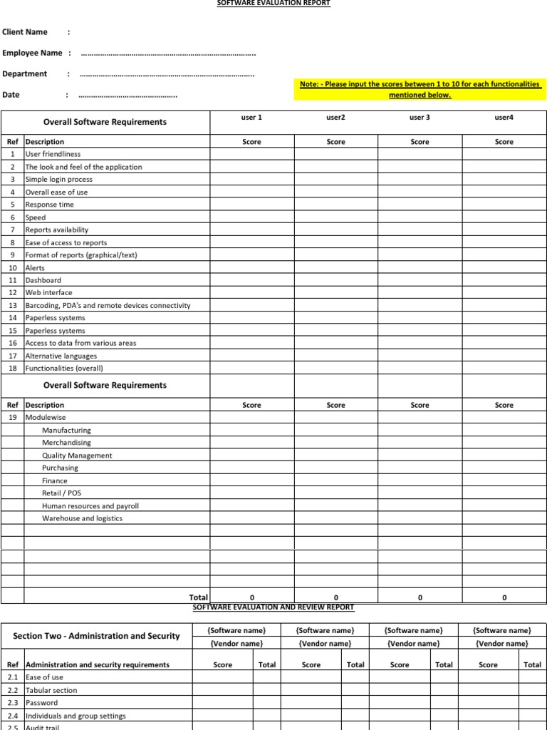 Software Evaluation - User Feedback Template | PDF