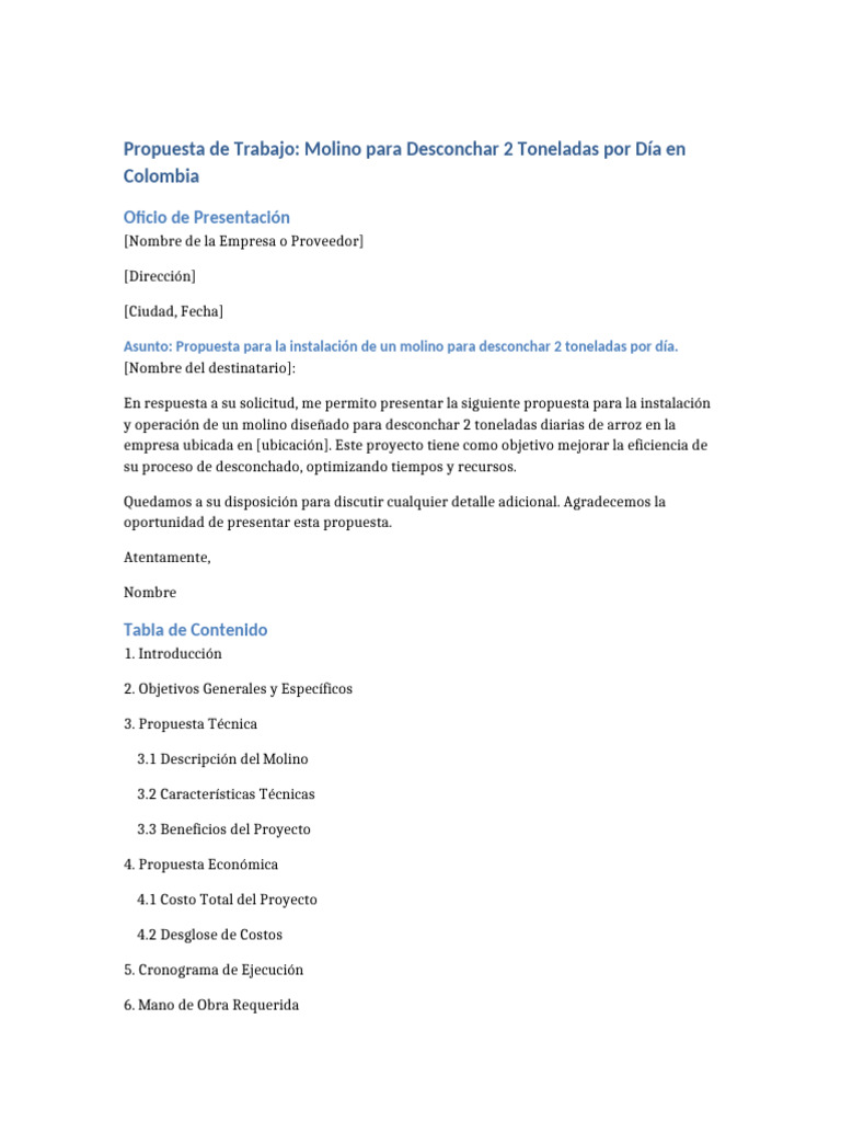 Propuesta Molino | PDF | Calidad (comercial) | Ingeniería