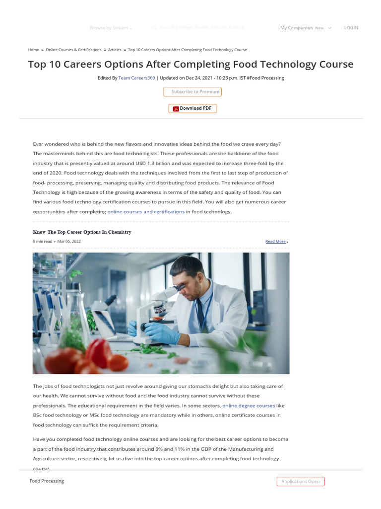 Top 10 Career Options After Completing Food Technology Course | PDF ...