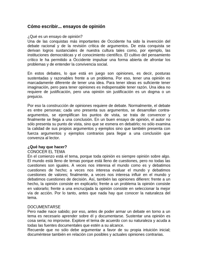 Como escribir ensayos de opinion UCENM2024 (2) | PDF | Ensayos | Argumento