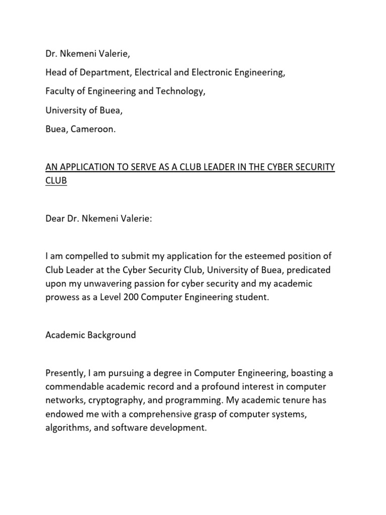 Cyber Security Club Leader Application | PDF