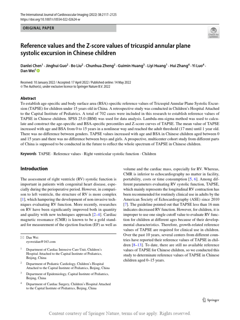 Reference Values and The Z-Score Values of Tricusp | PDF | Ejection ...