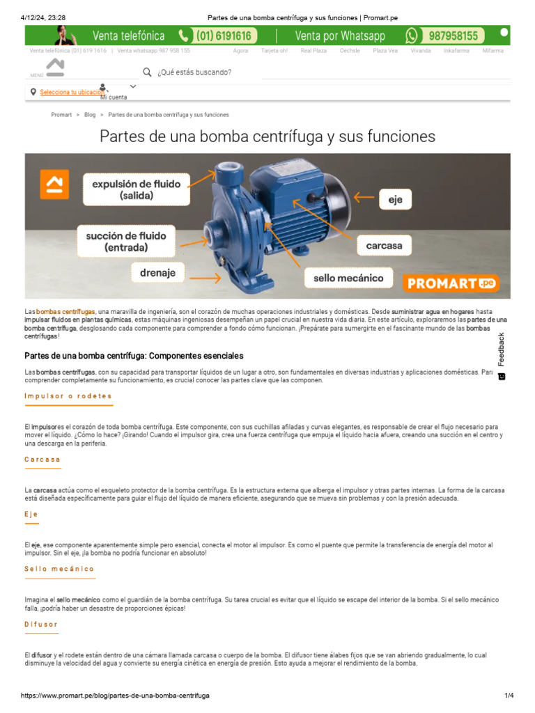 Partes de Una Bomba Centrífuga y Sus Funciones - Promart - Pe | PDF ...