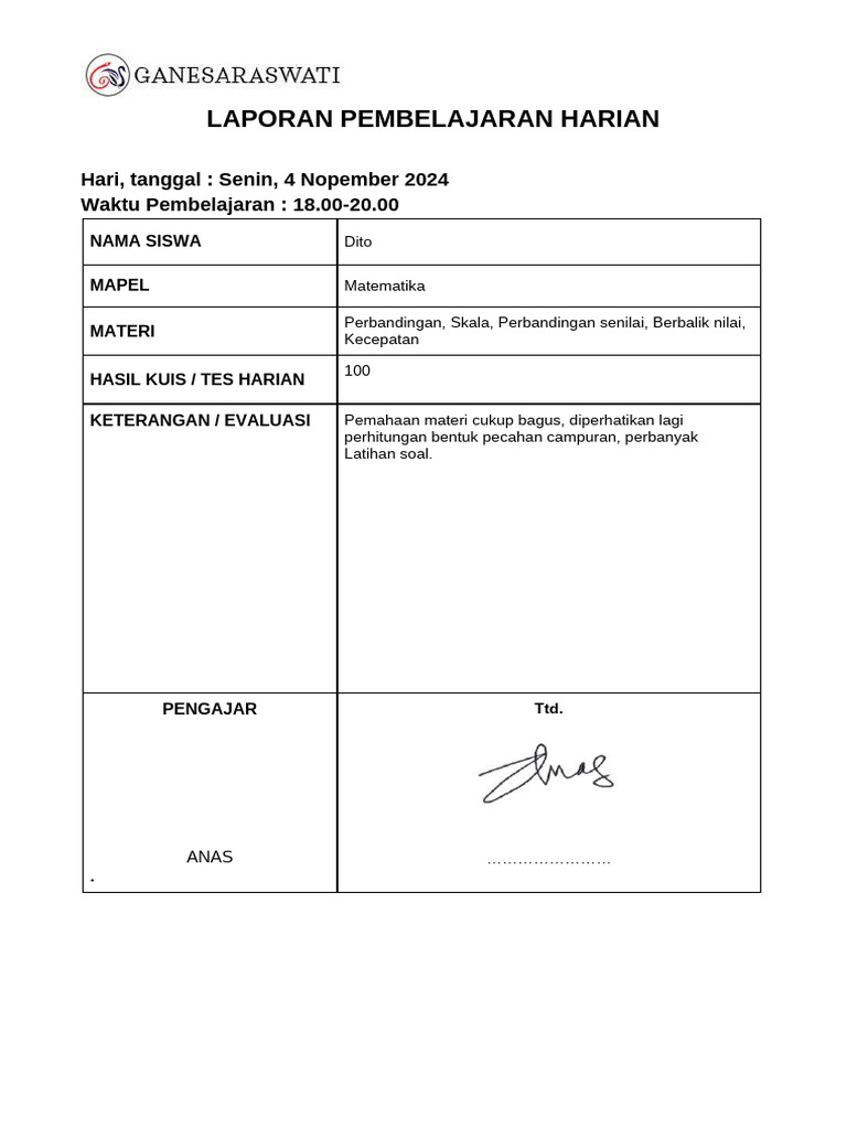 Master Form - LPH - GS - ANAS - Nopember | PDF