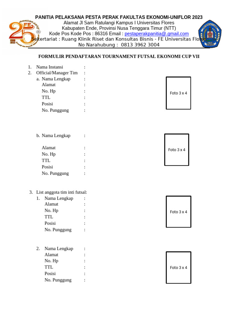 Formulir Pendaftaran Tournament Futsal Ekonomi Cup Vii | PDF