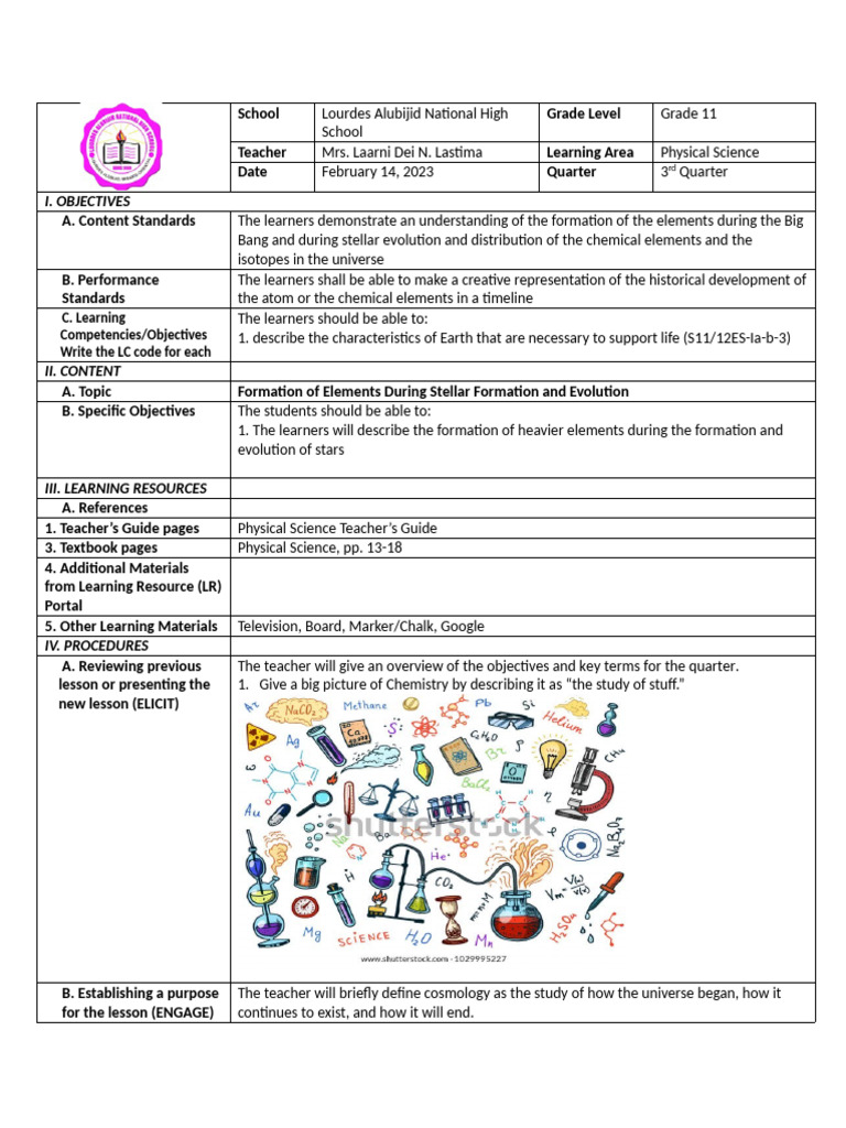 Grade 11 Physical Science Plan | PDF | Chemical Elements | Universe