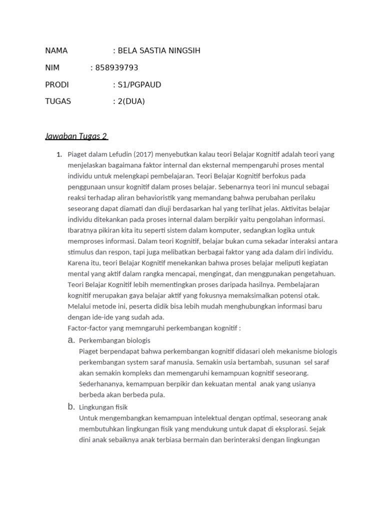 Tugas 2 Teori belajar dan pembelajaran | PDF Tugas 2 Teori belajar dan pembelajaran | PDF