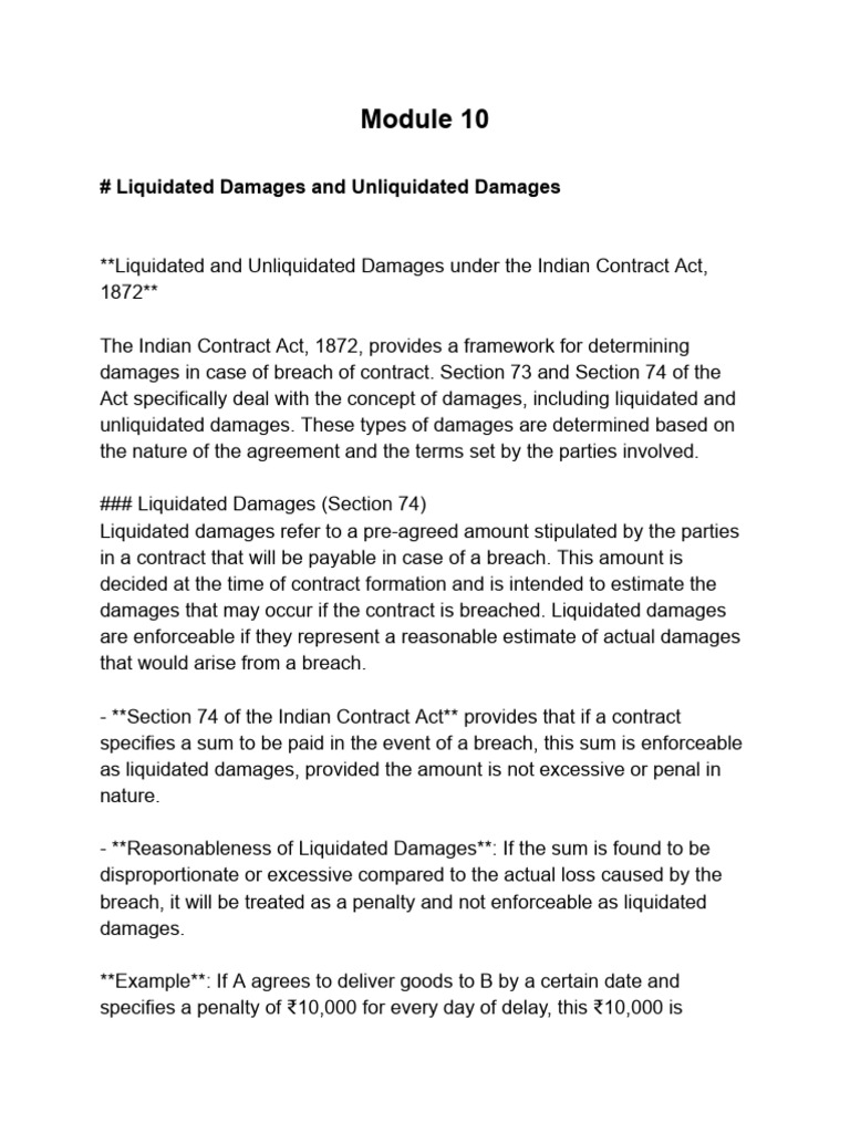 Module 10 - ICA 1872 | PDF | Liquidated Damages | Injunction
