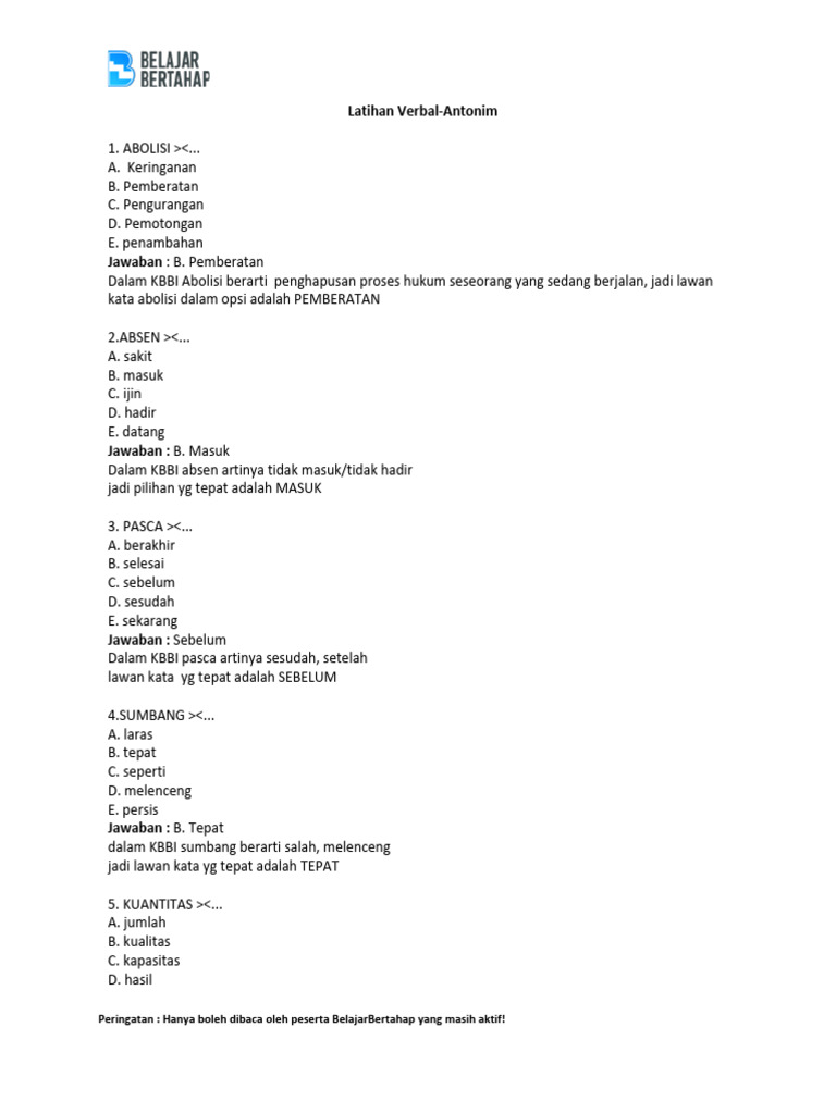 Latihan Verbal-Antonim | PDF
