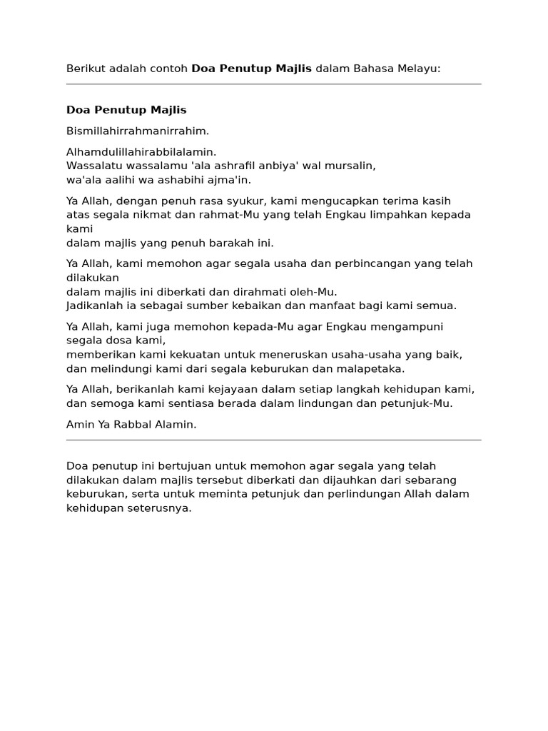 Doa Pembuka Majlis | PDF