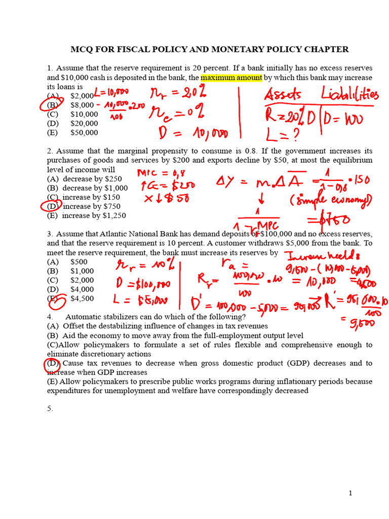 nguyễn diệu hoa MCQ FOR FISCAL POLICY AND MONETARY POLICY CHAPTER | PDF | Money Supply | Fiscal ...