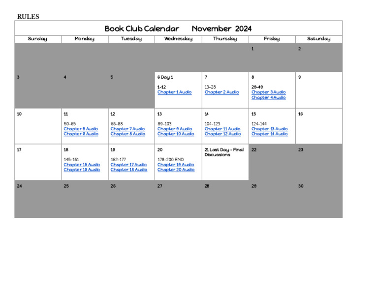 RULES 2024 Book Club Calendar Fall | PDF