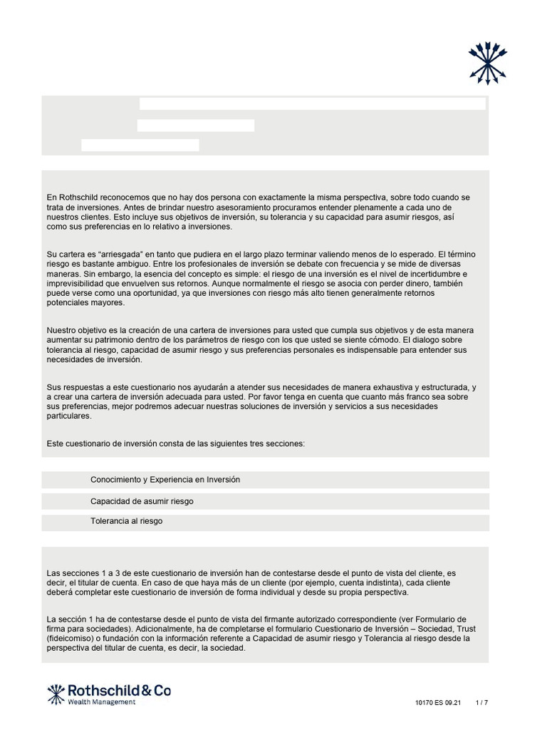 Investment Questionnaire Client Risk Profile Es Finsa | PDF ...