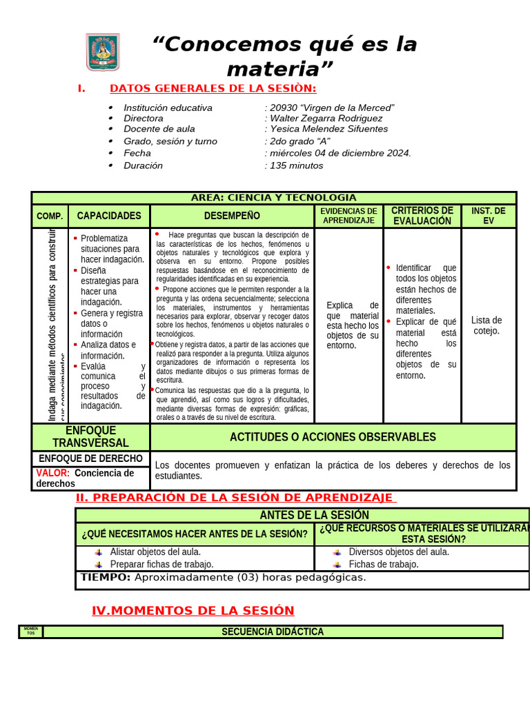 CIENCIA Y TEC 04-12 Conocemos Qué Es La Materia | PDF | Aprendizaje ...