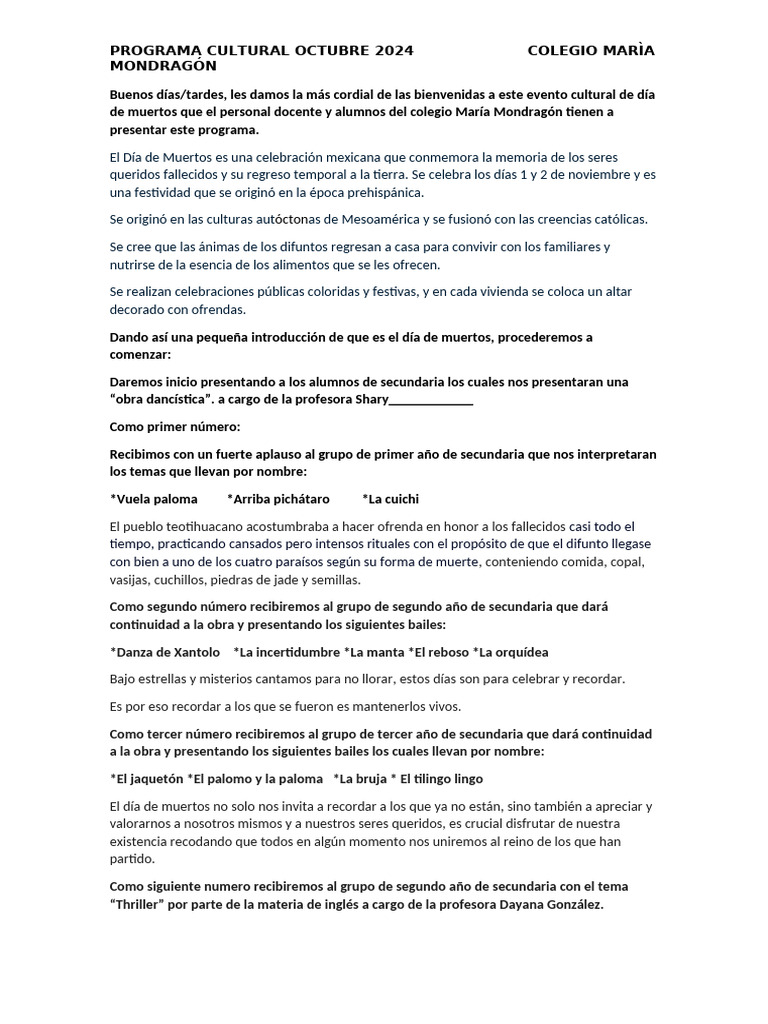 Programa Octubre CMM 2024 | PDF