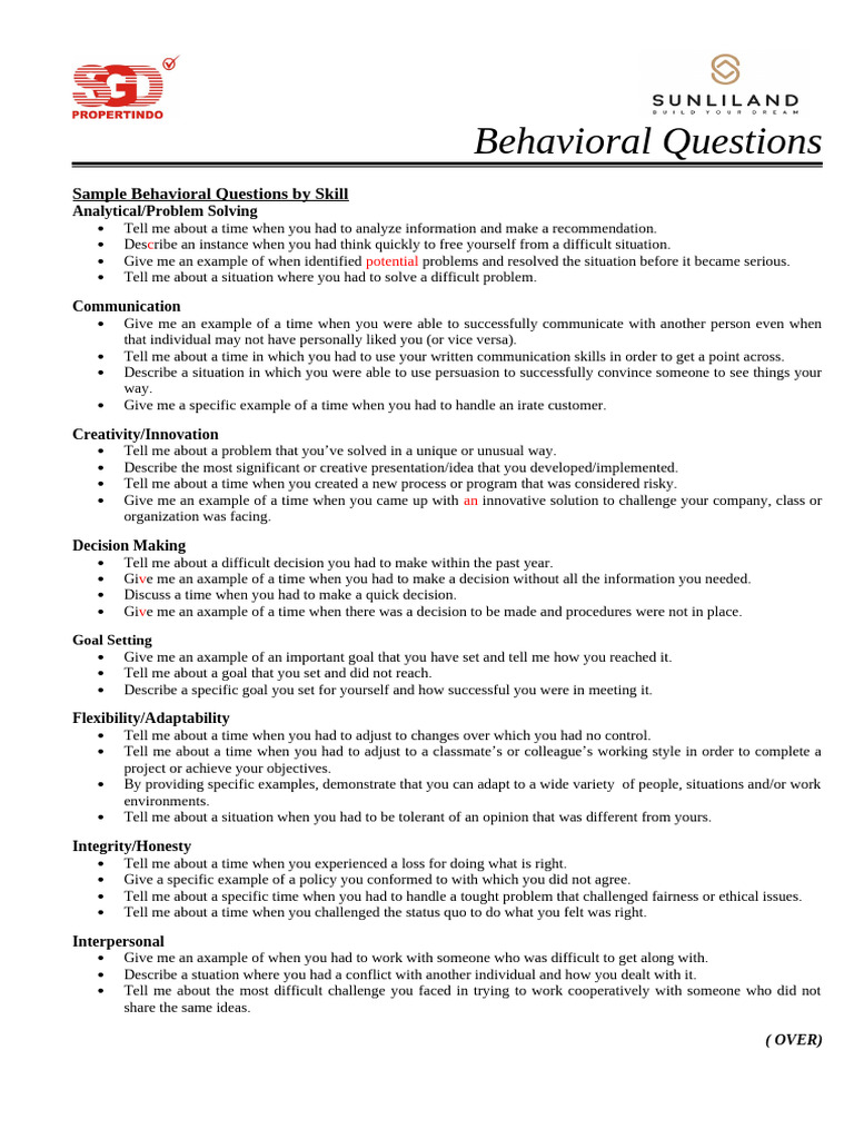 Behavioral Questions | PDF | Leadership | Creativity