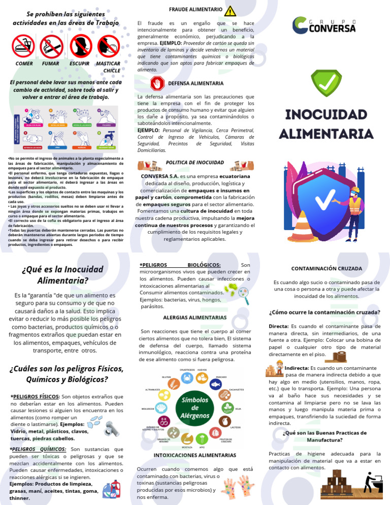 Inocuidad Alimentaria Folleto Inducción | PDF | Alimentos | Enfermedades transmitidas por alimentos