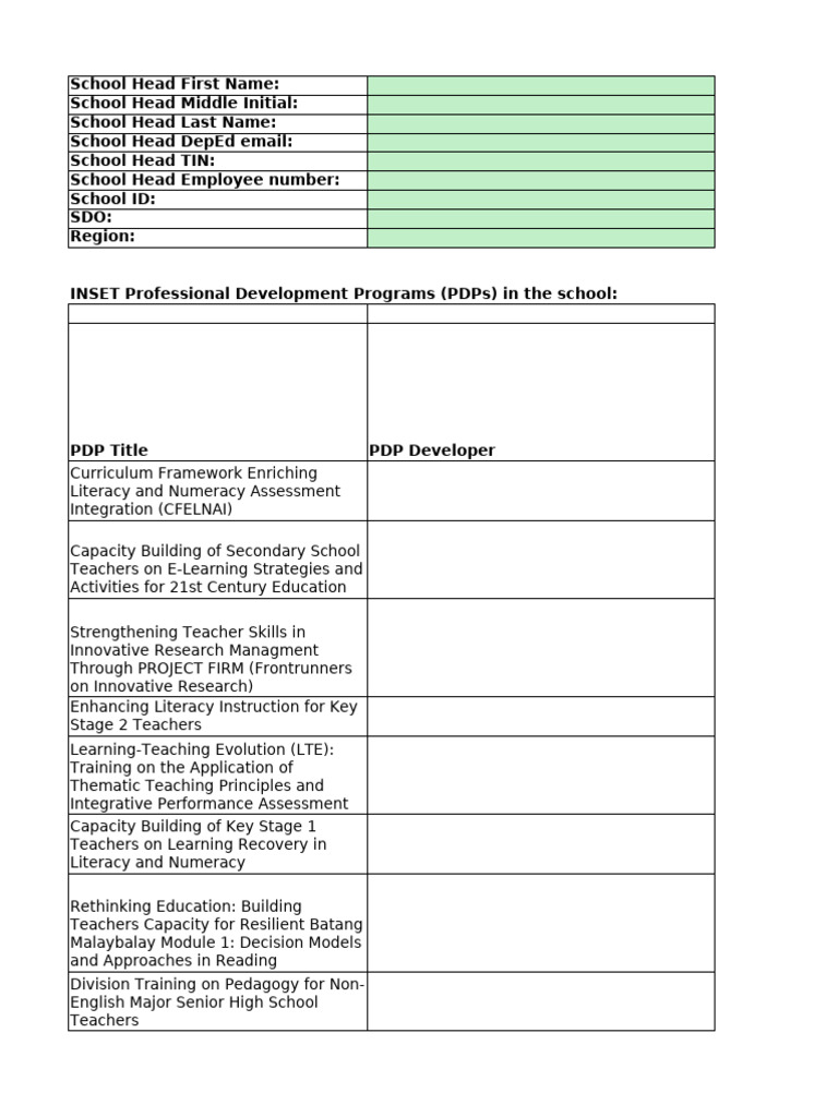 End of INSET Template for SH 1 | PDF | Schools | Teachers