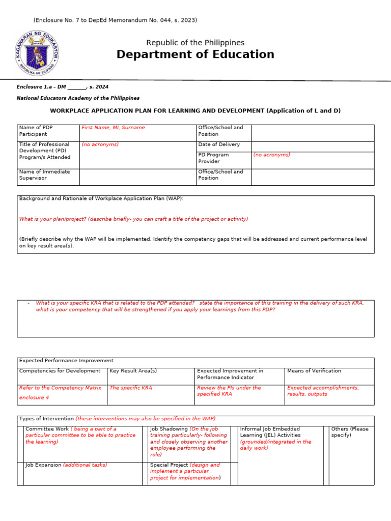 WAP Application of LandD Encl.1.A | PDF | Learning | Cognition