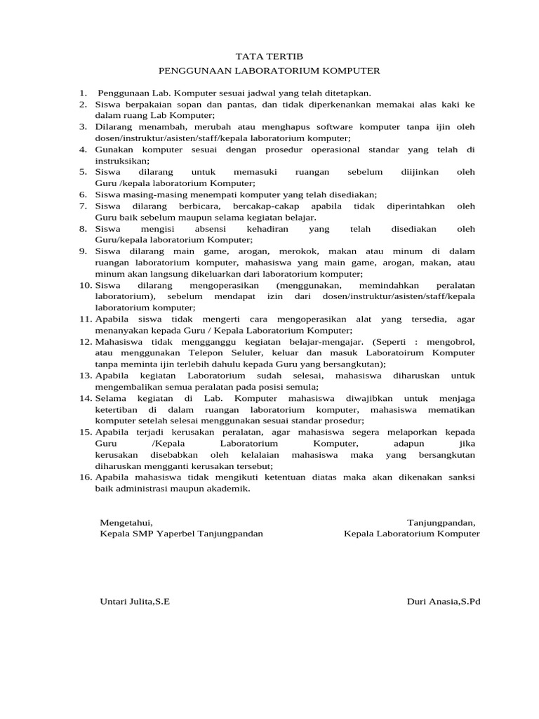 Tata Tertib Lab Komputer | PDF