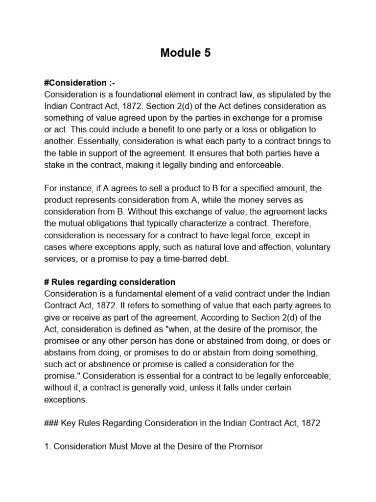 Module 5 -ICA , 1872 | PDF | Consideration | Assignment (Law)
