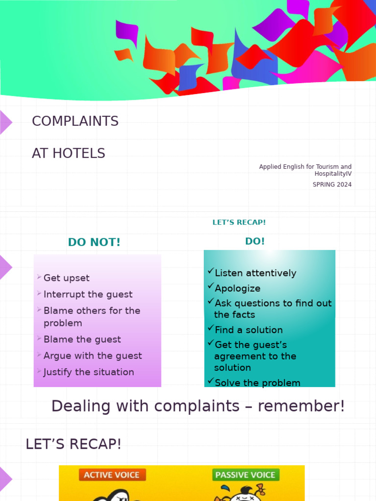 3. Complaints at Hotels (Passive Voice and Present Perfect) | PDF ...