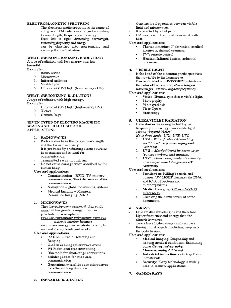 science g10 reviewer | PDF | Electromagnetic Radiation ...