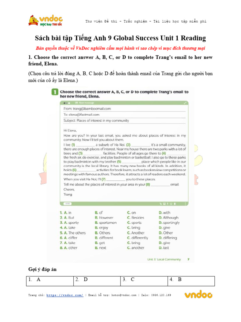 SBT Tieng Anh 9 Global Success Unit 1 Reading | PDF